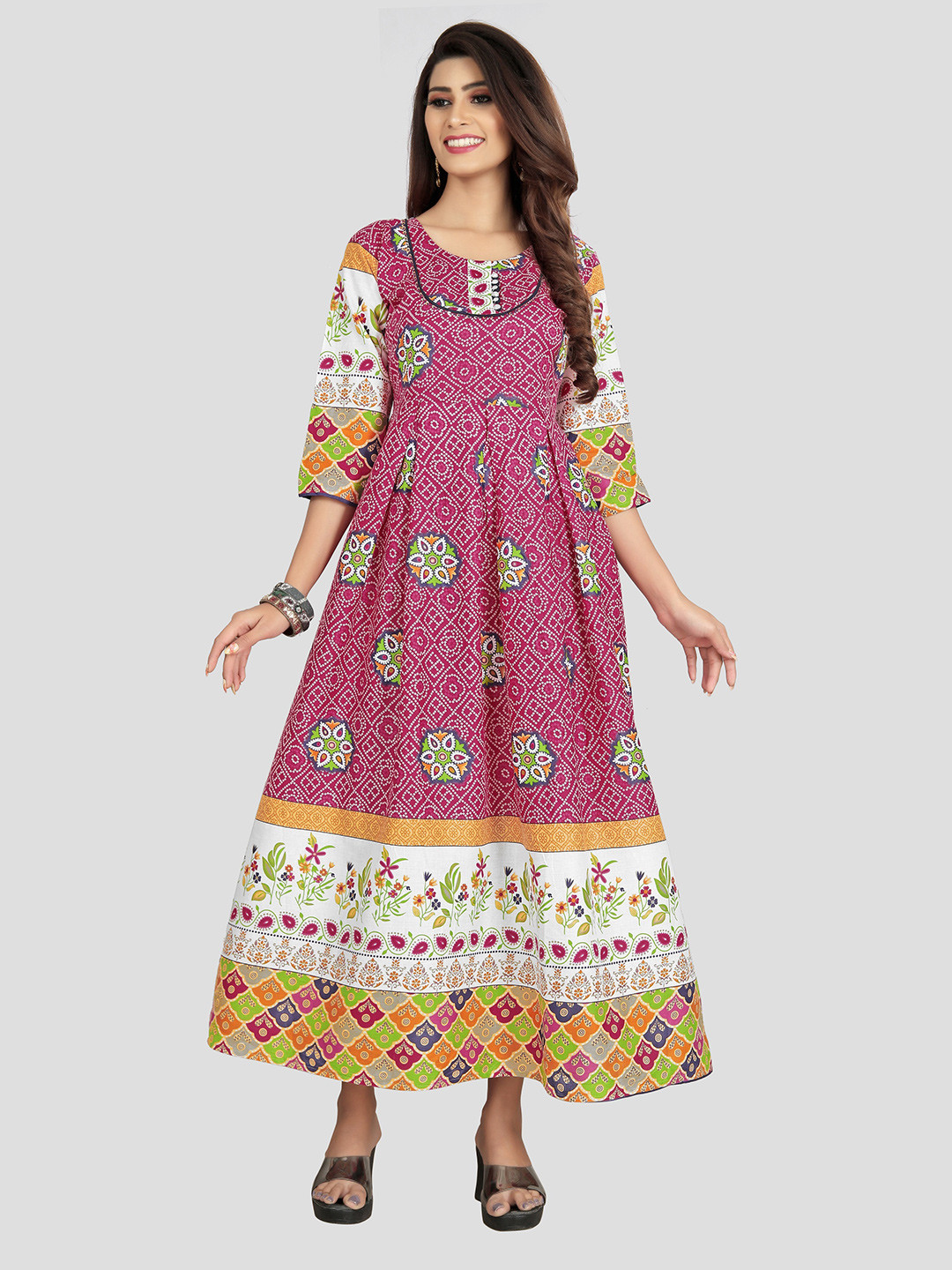 Buy Fashion FRICKS Women Pink Ethnic Motifs Printed Maxi Dress ...