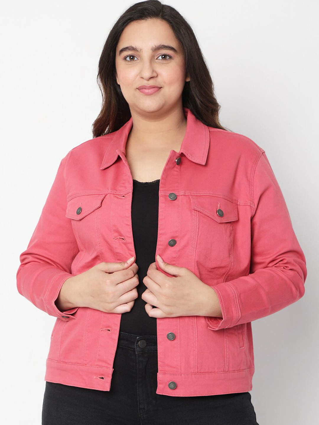 Buy VERO MODA CURVE Women Pink Denim Jacket - Jackets for Women ...
