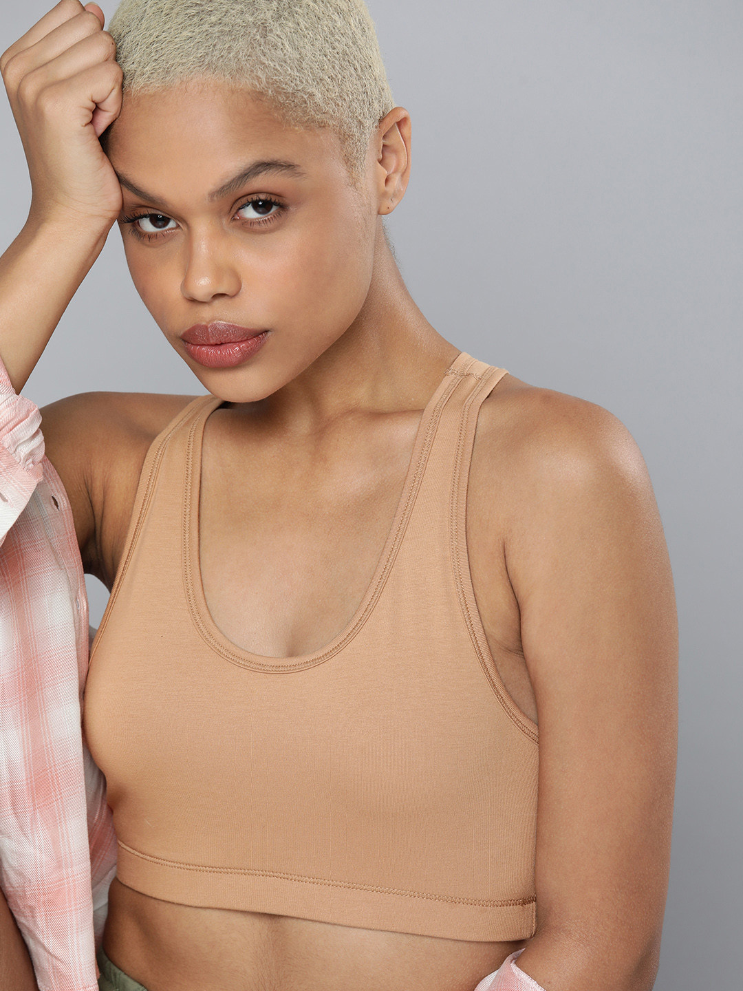 Buy HRX By Hrithik Roshan Women Non Padded With Contrast Trim Beige Bio ...