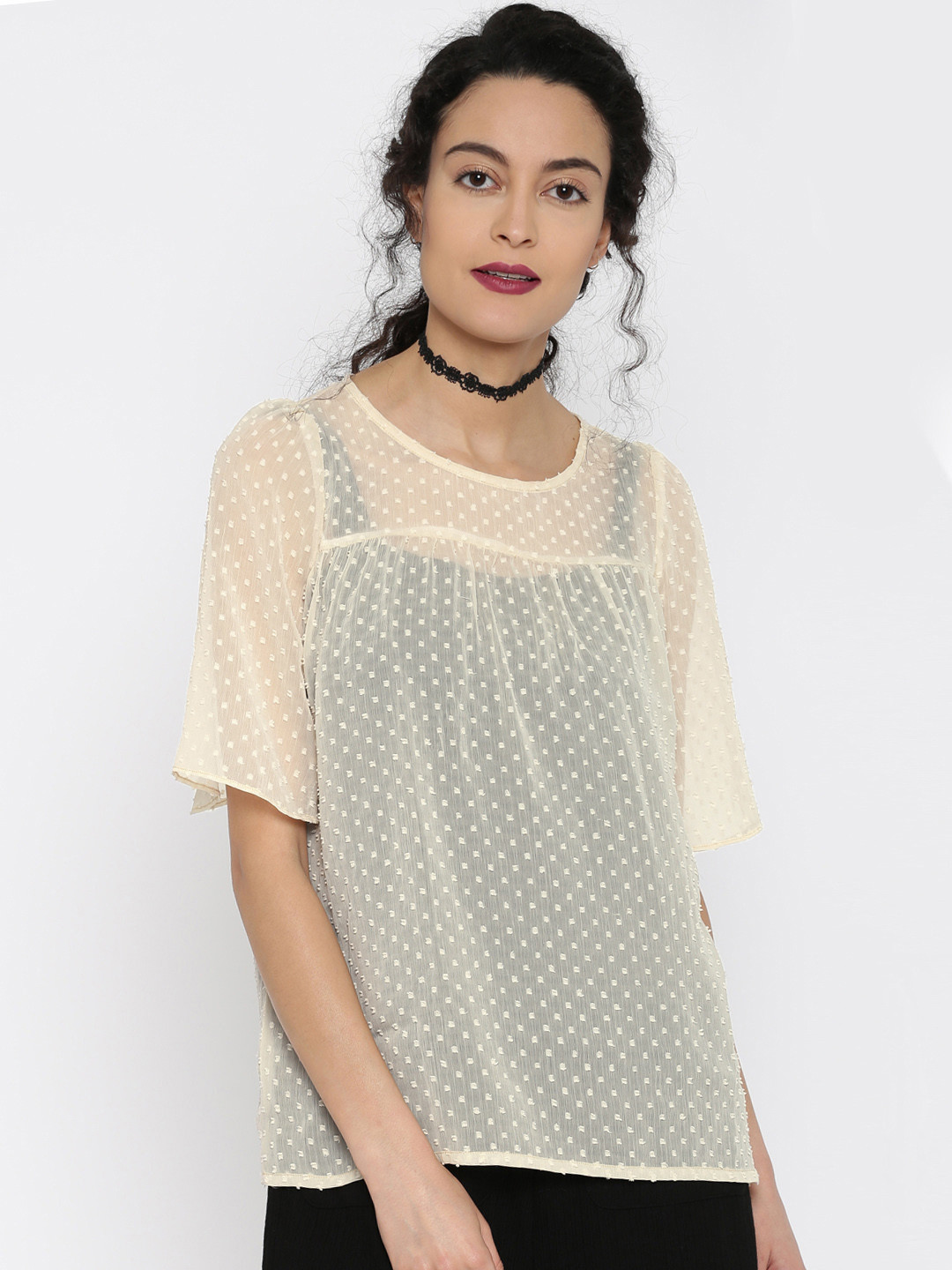 Buy Miss Chase Women Cream Sheer Top - Tops for Women 1772912 | Myntra