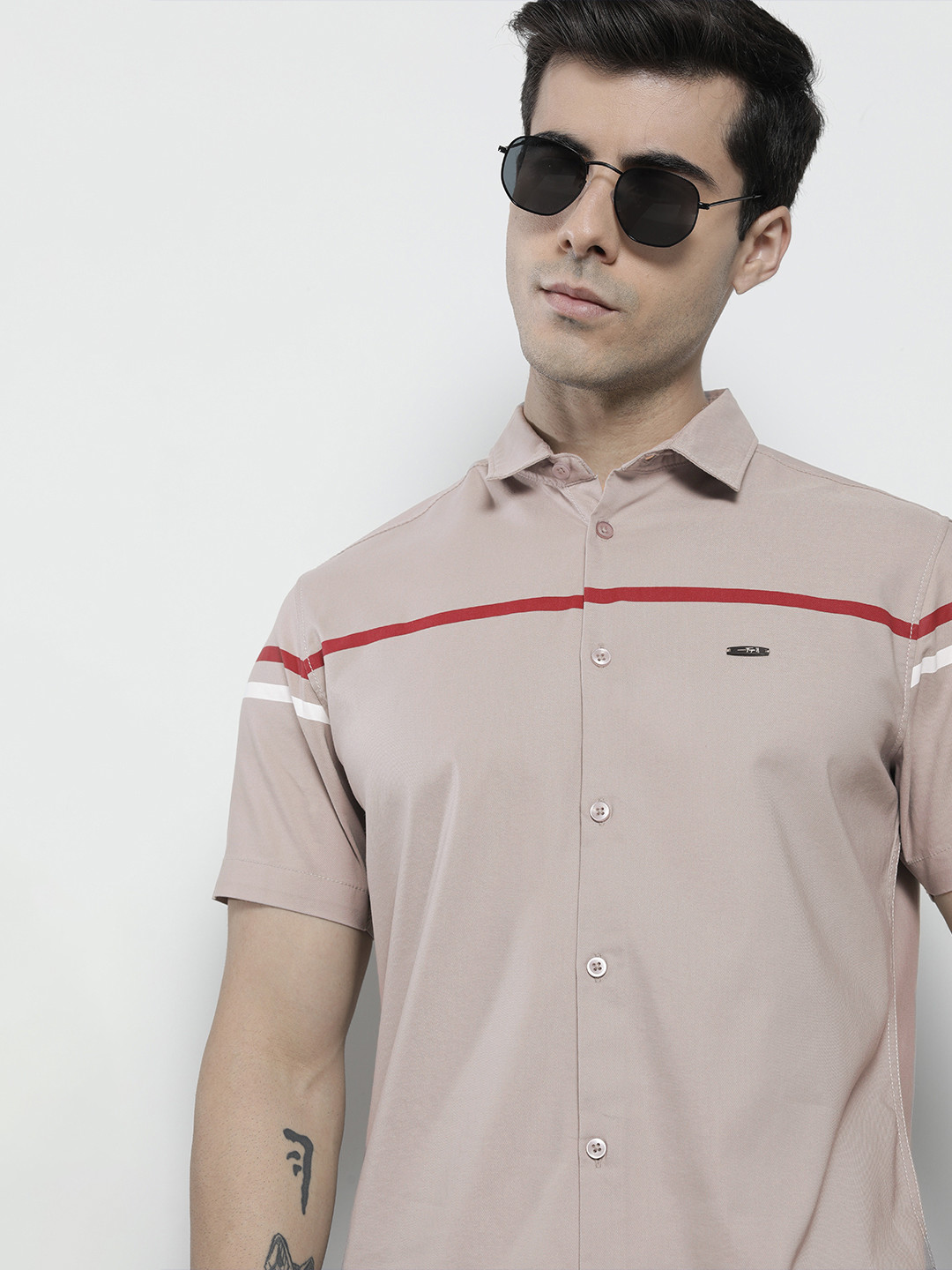 Buy The Indian Garage Co Men Grey Striped Detail Classic Casual Shirt ...