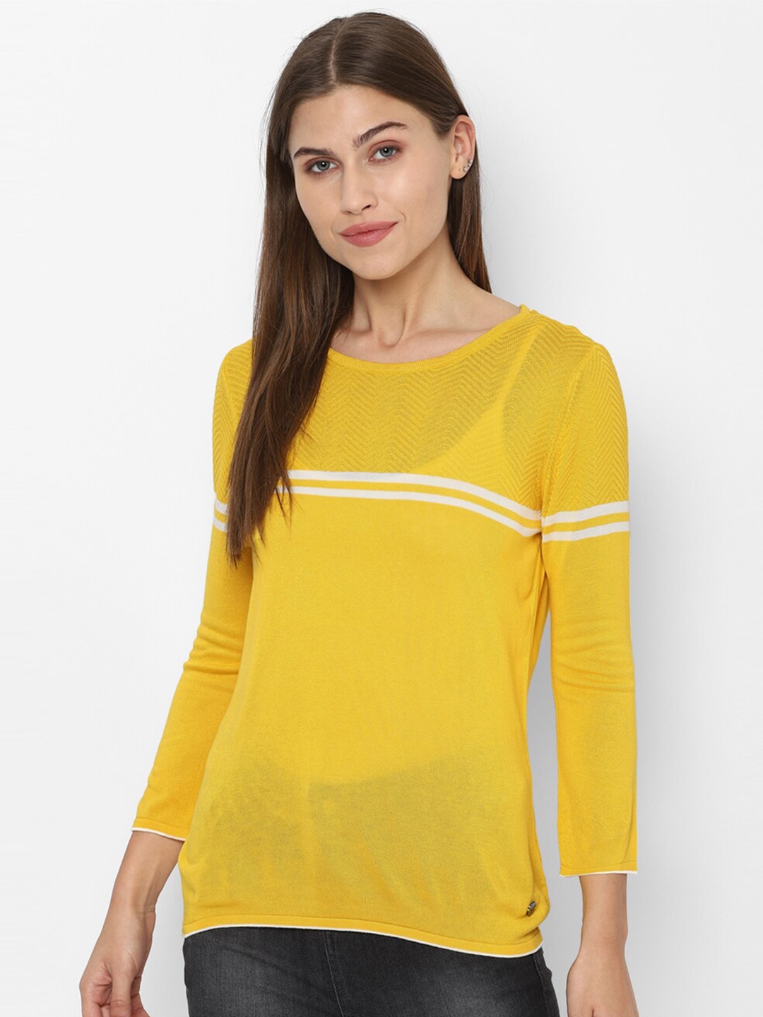 Buy Allen Solly Woman Yellow Striped Top Tops For Women 17730046 Myntra