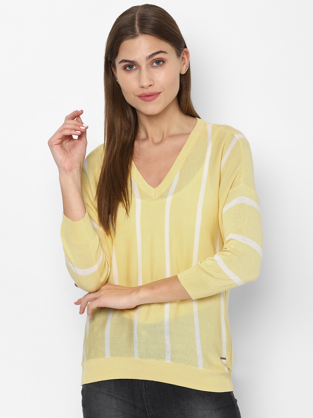Buy Allen Solly Woman Yellow Striped Top Tops For Women 17730068 Myntra