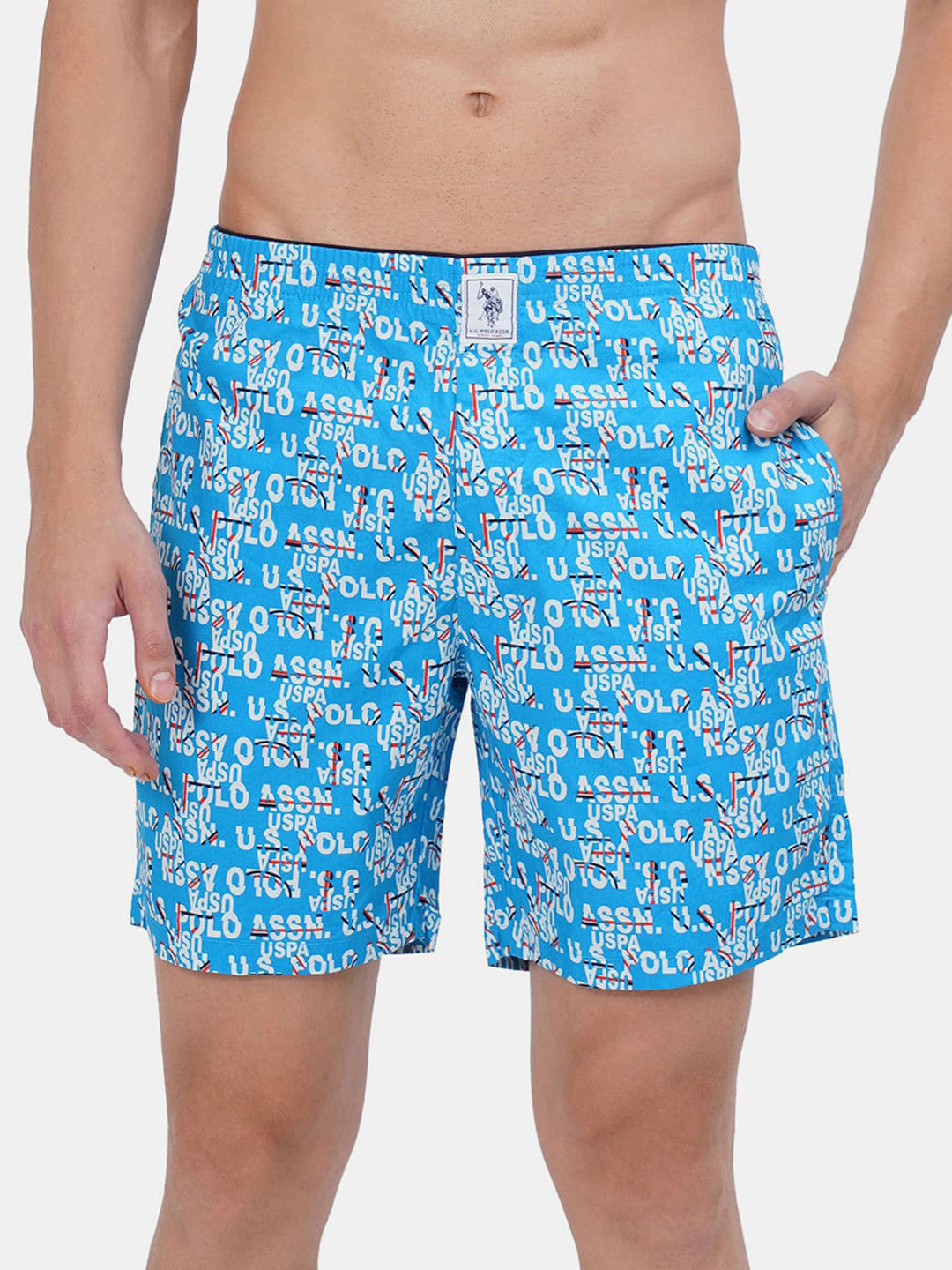 Buy U.S. Polo Assn. Men Blue Relaxed Fit Printed Pure Cotton Boxers ...