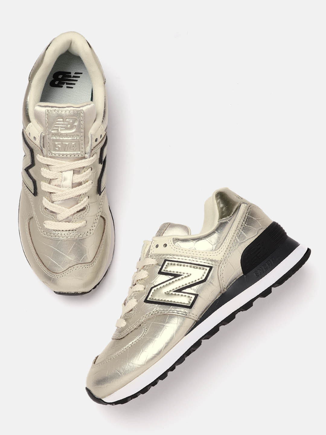 Buy New Balance Women Gold Toned Croc Textured 574 Sports Shoes ...