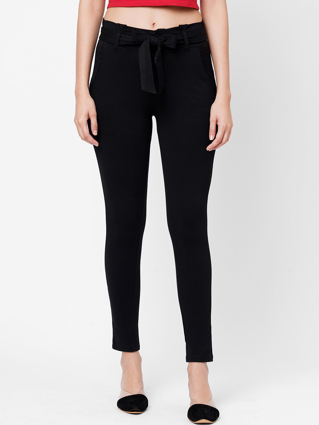 Buy Kraus Jeans Women Black Slim Fit High Rise Regular Trousers ...