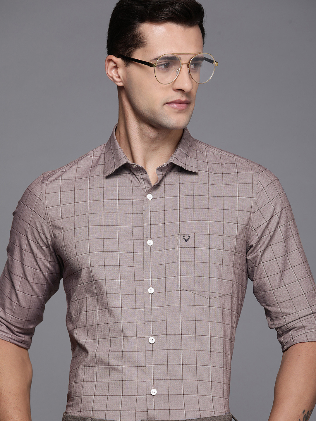 Buy Allen Solly Men Grey And Maroon Slim Fit Grid Tattersall Checked ...