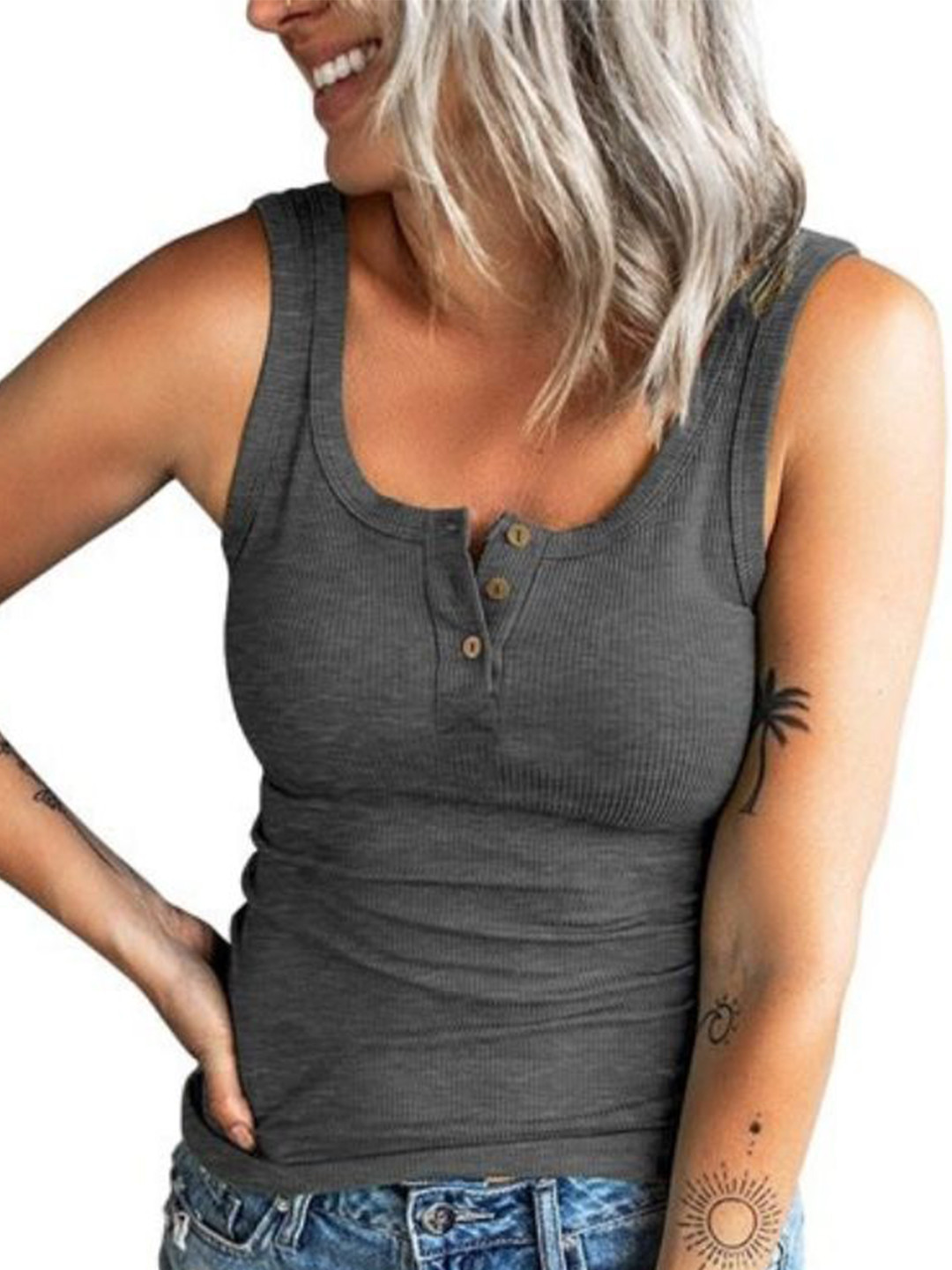 Buy La Aimee Women Beautiful Grey Solid Tank Top - Tops for Women ...