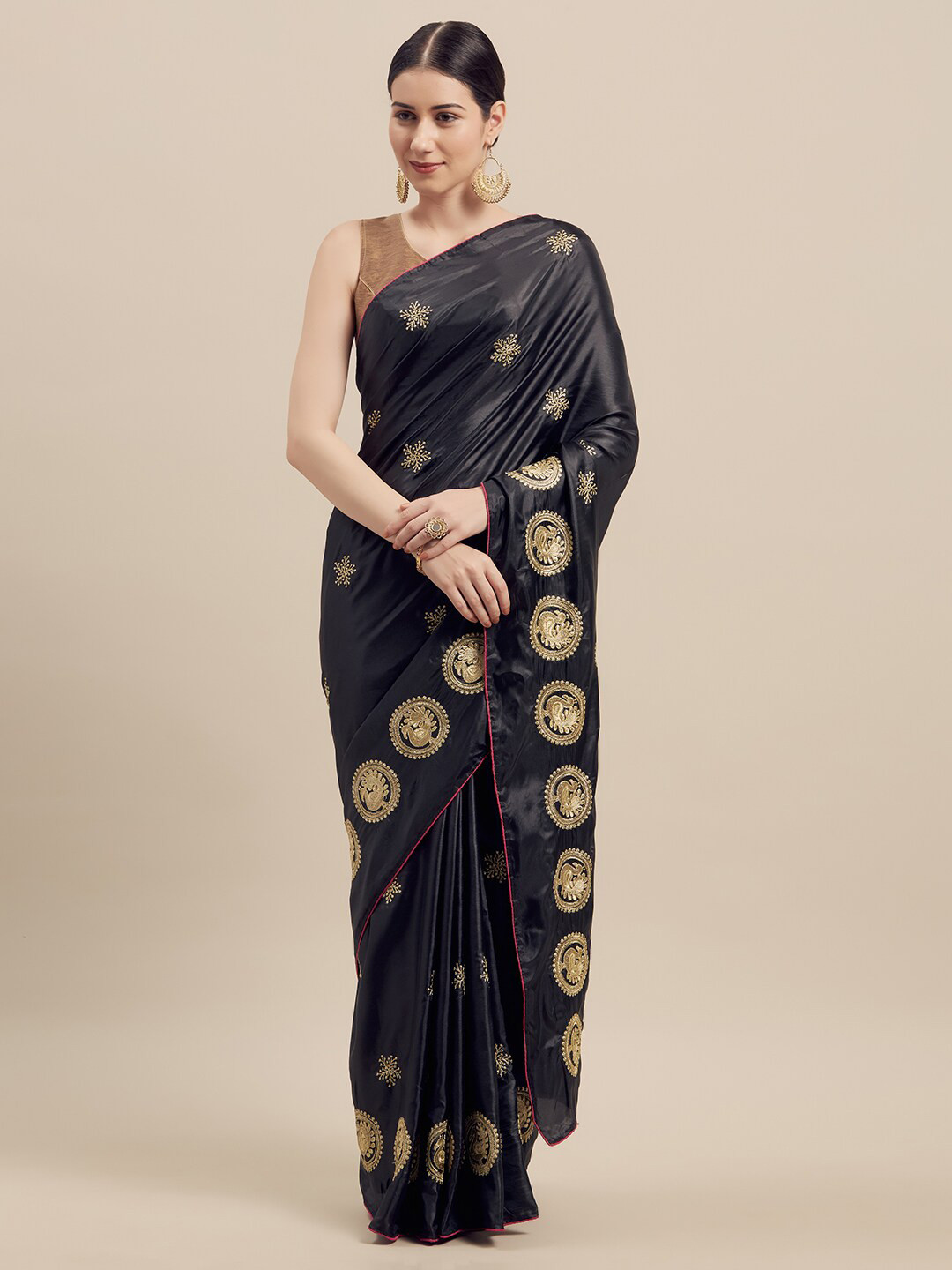 Buy Florence Women Black Paper Silk Embroidery Saree - Sarees for Women ...