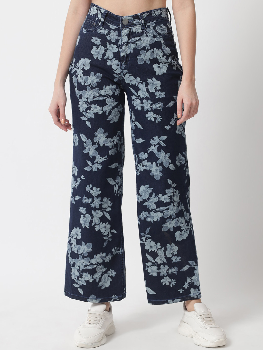 Buy The Dry State Women Blue Straight Fit High Rise Printed Denim Jeans ...