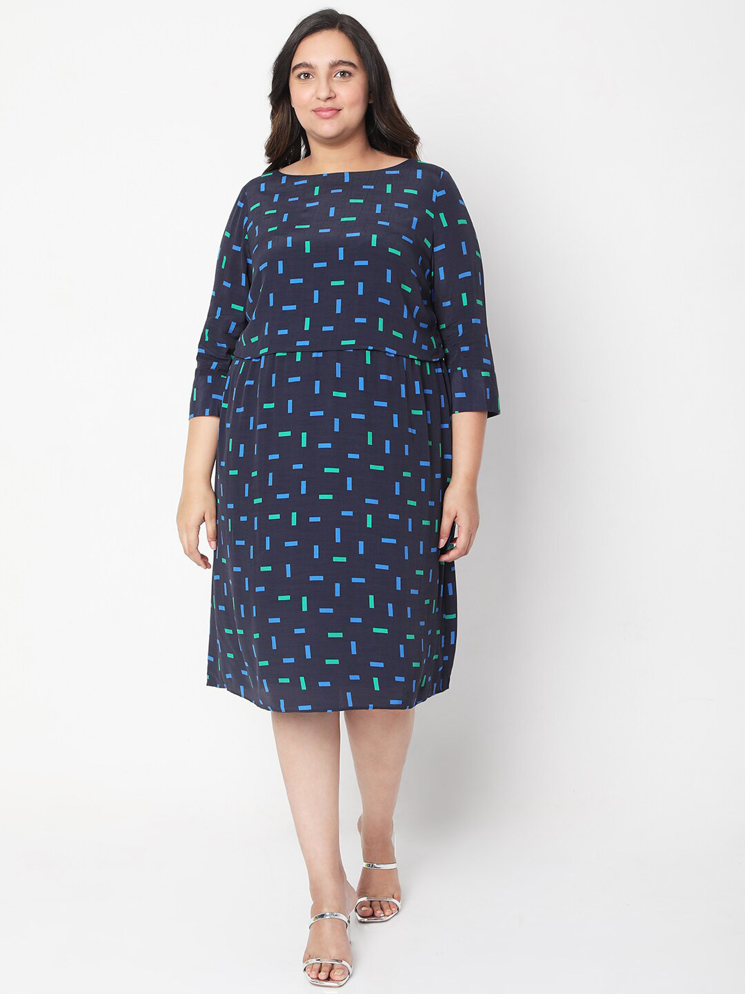 Buy VERO MODA CURVE Plus Size Women Blue Printed A Line Midi Dress ...