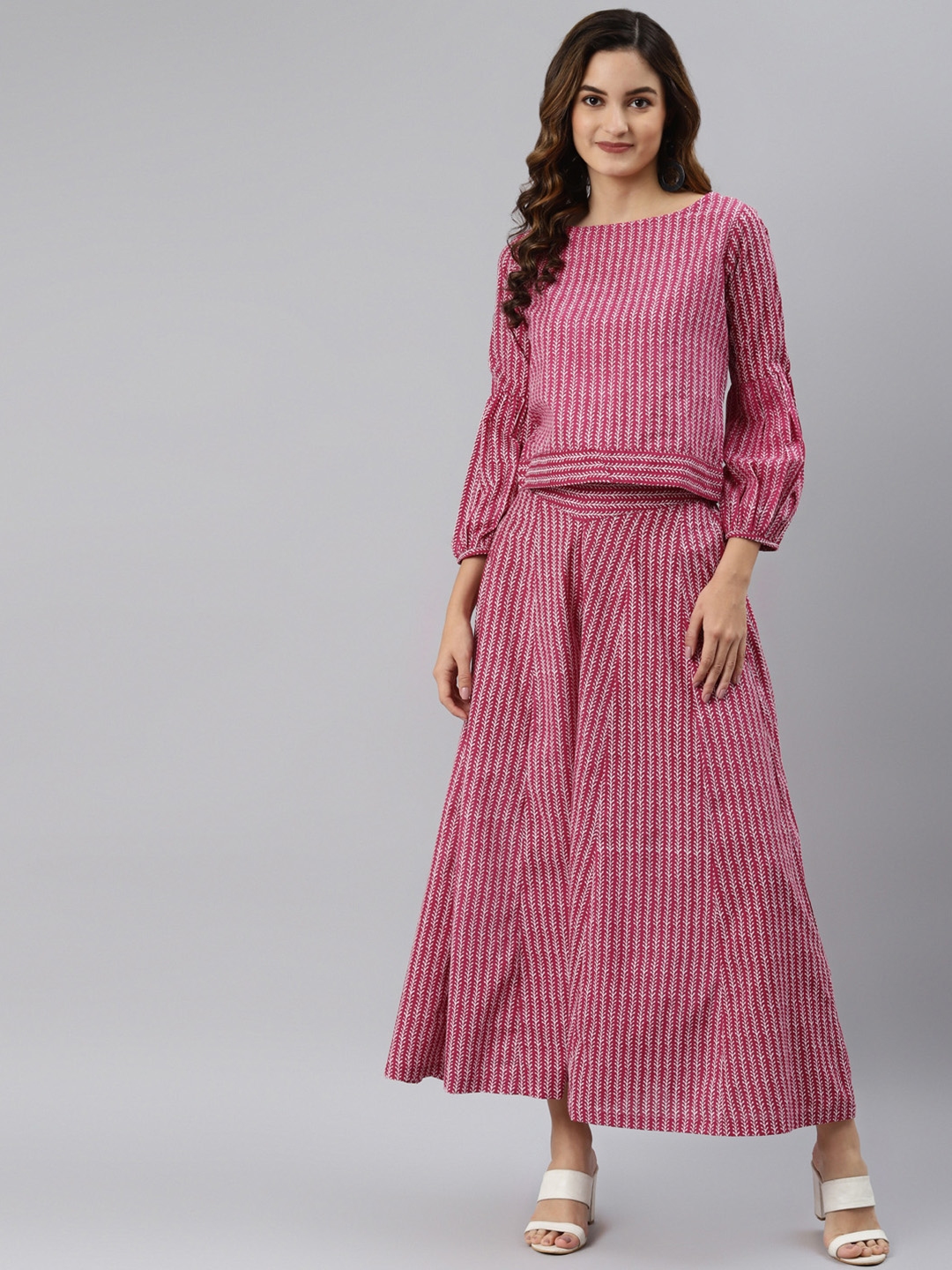 Buy Mokshi Women Dusty Pink And White Ethnic Motifs Printed Pure Cotton