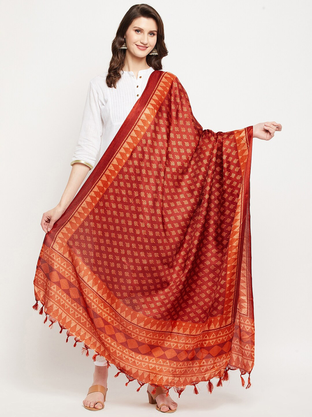 Buy Clora Creation Rust & Orange Printed Dupatta - Dupatta for Women ...