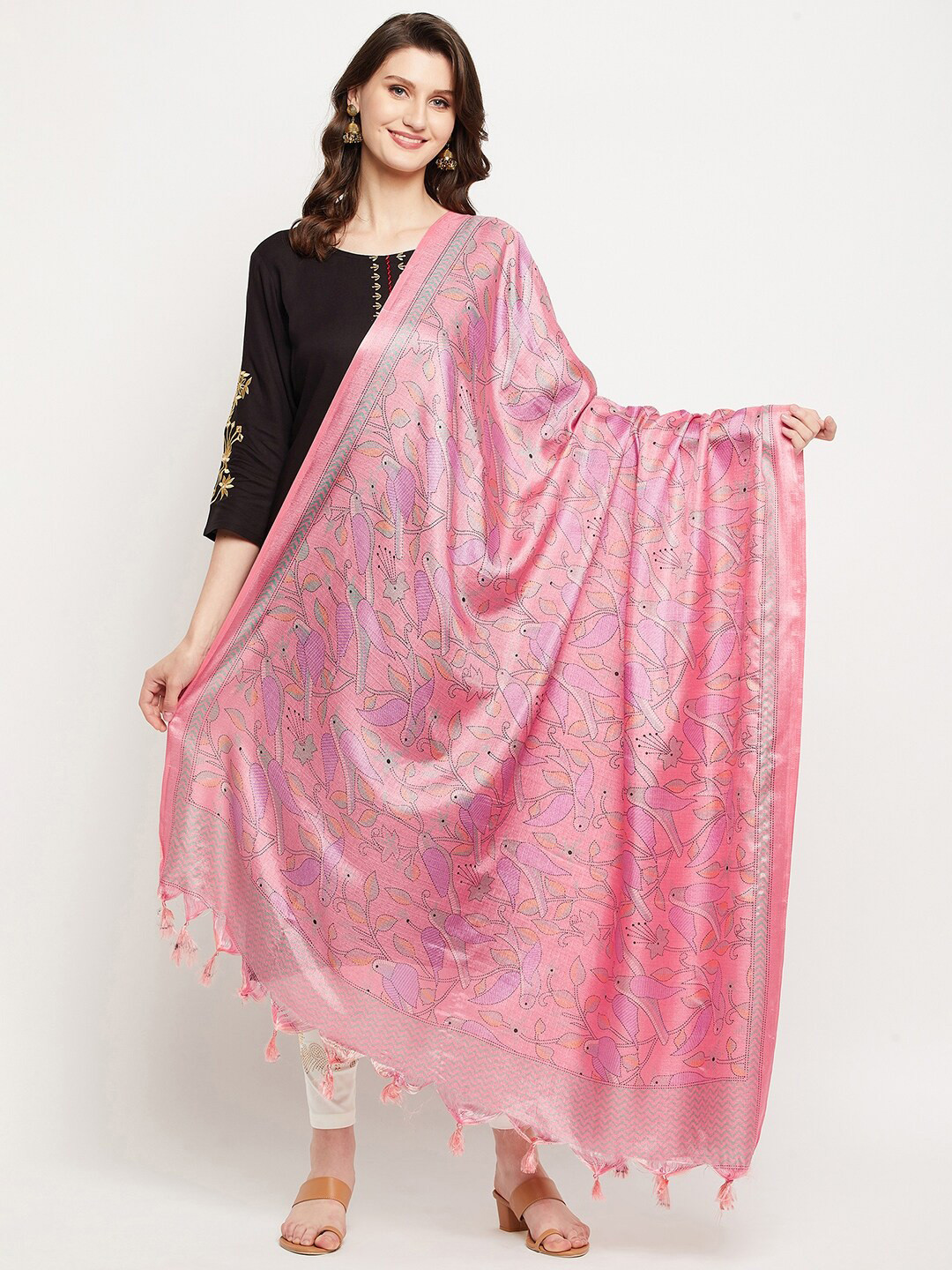 Buy Clora Creation Peach & Pink Printed Dupatta - Dupatta for Women ...