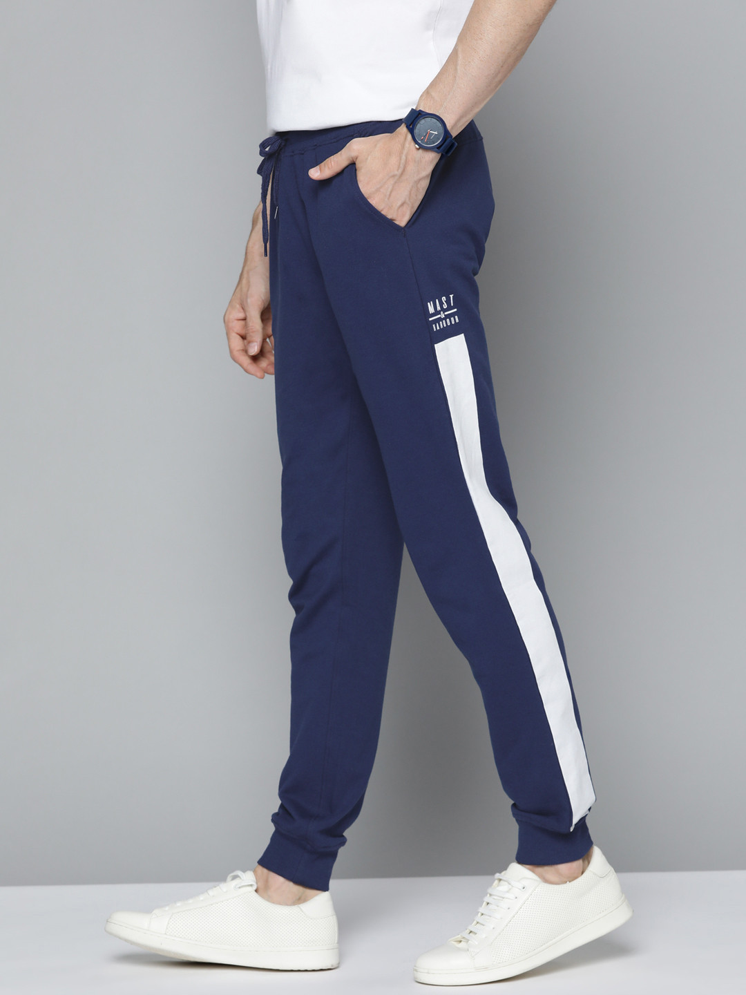 Buy Mast & Harbour Men Navy Blue Side Stripe Detail Joggers - Track ...