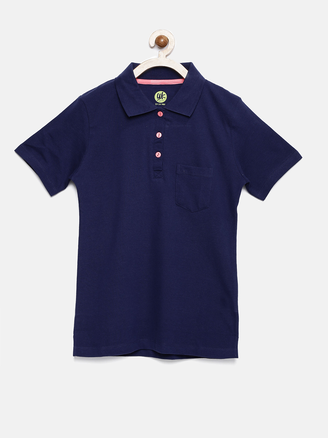 Buy YK Girls Navy Blue Solid Polo Collar Pure Cotton T Shirt - Tshirts ...