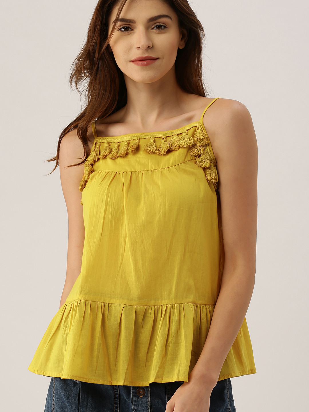 Buy All About You Women Mustard Yellow Solid Pure Cotton Top - Tops for ...