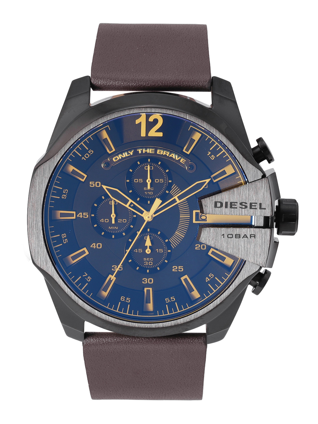 Buy DIESEL Men Navy Blue Dial & Brown Leather Straps Analogue Watch ...