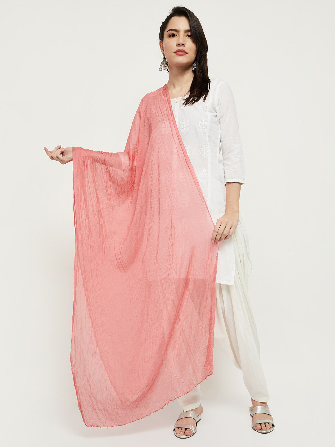 Buy Max Women Coral & White Solid Dupatta - Dupatta for Women 17748838 ...