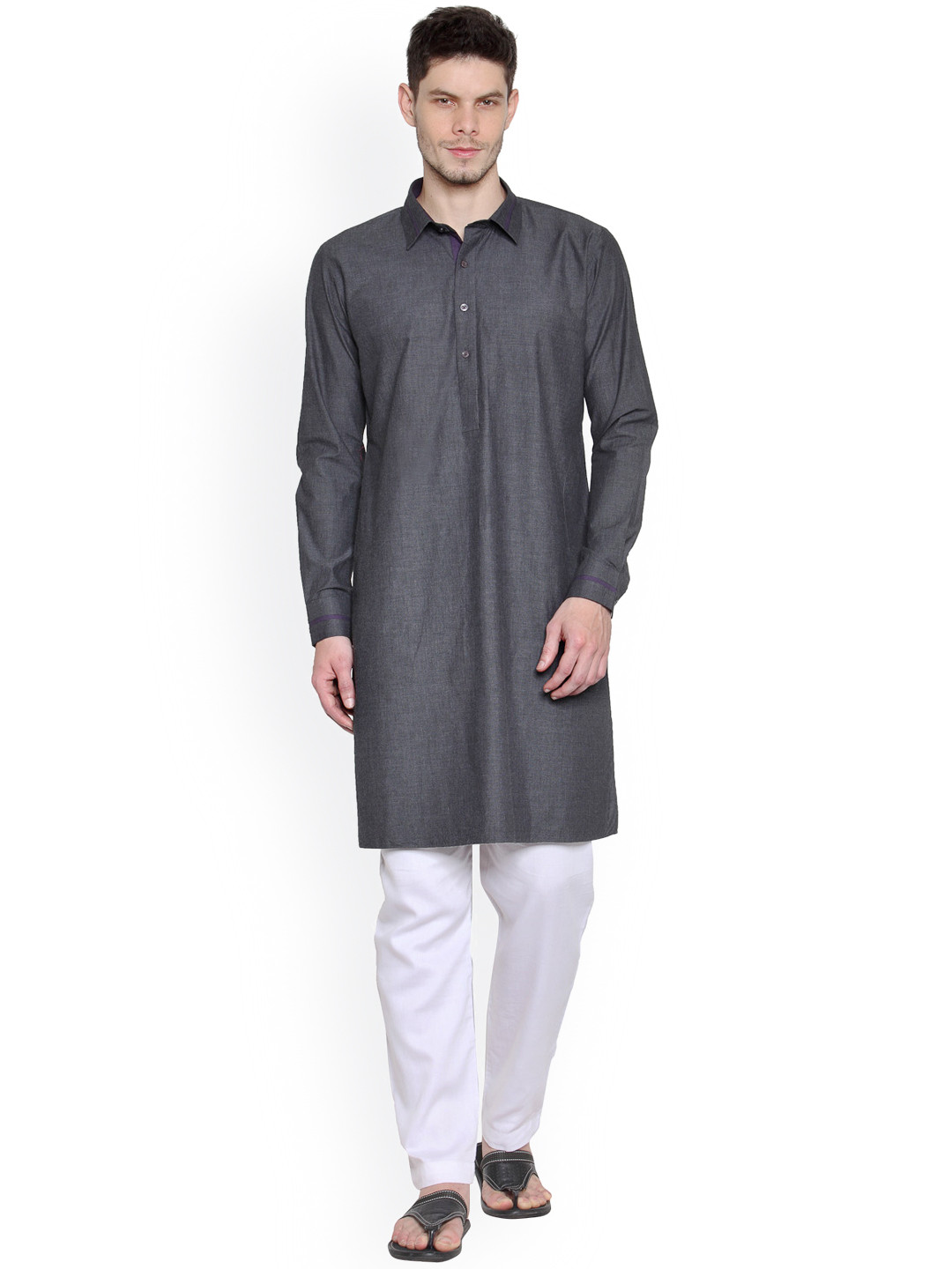 Buy I Know Men Grey Solid Straight Kurta - Kurtas for Men 1775068 | Myntra