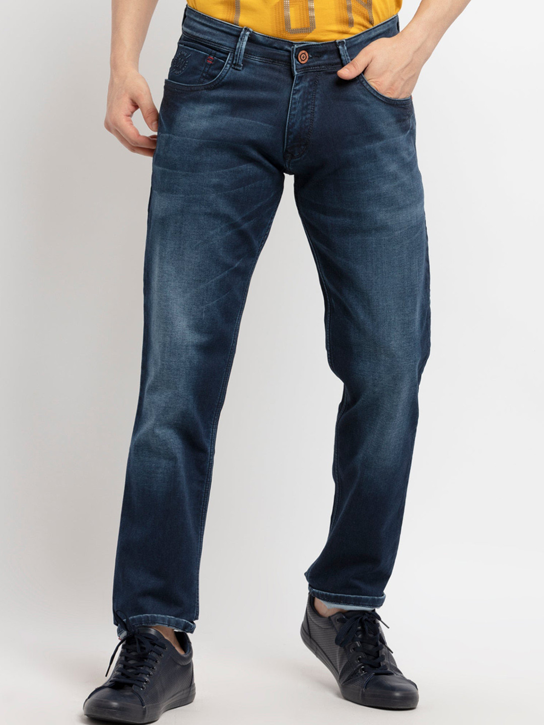 Buy Status Quo Men Navy Blue Slim Fit Low Distress Light Fade ...