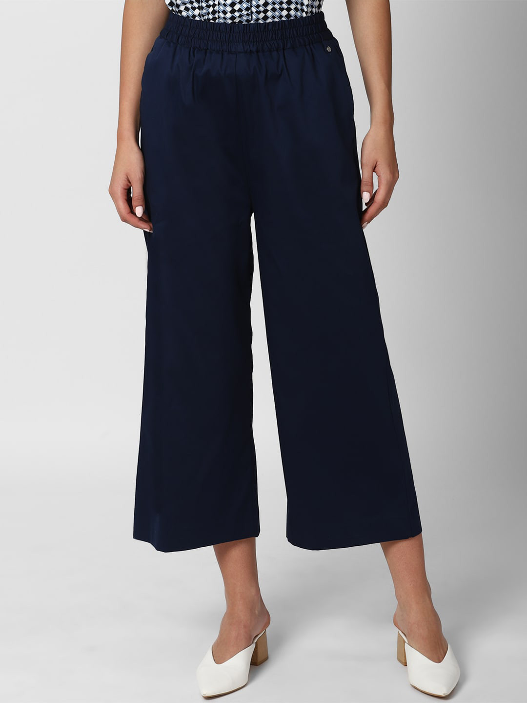 Buy Van Heusen Woman Women Navy Blue Solid Culottes Trousers - Trousers ...