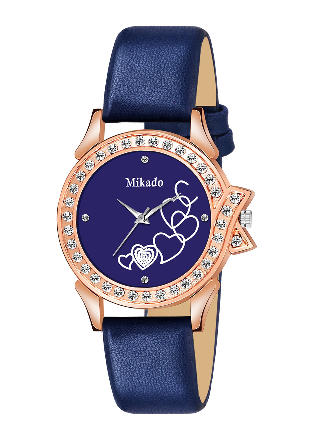 Buy Mikado Women Blue Brass Embellished Dial & Leather Straps Analogue ...