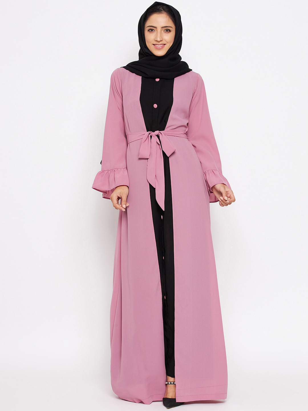 Buy NABIA Women Pink Solid Abaya Burqa With Scarf - Burqas for Women ...
