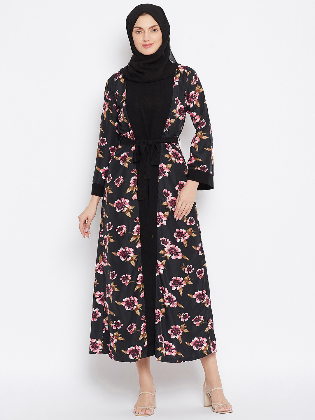 Buy NABIA Women Black Abaya Burqas With Scarf - Burqas for Women ...