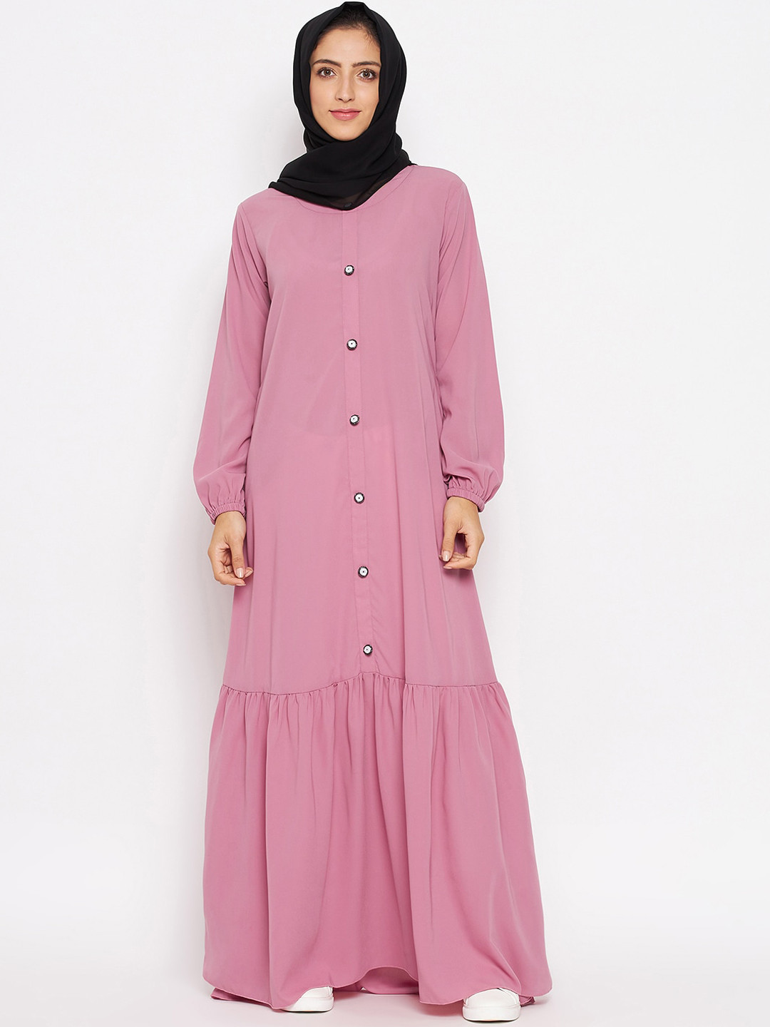 Buy NABIA Women Pink Solid Abaya Burqa With Scarf - Burqas for Women ...