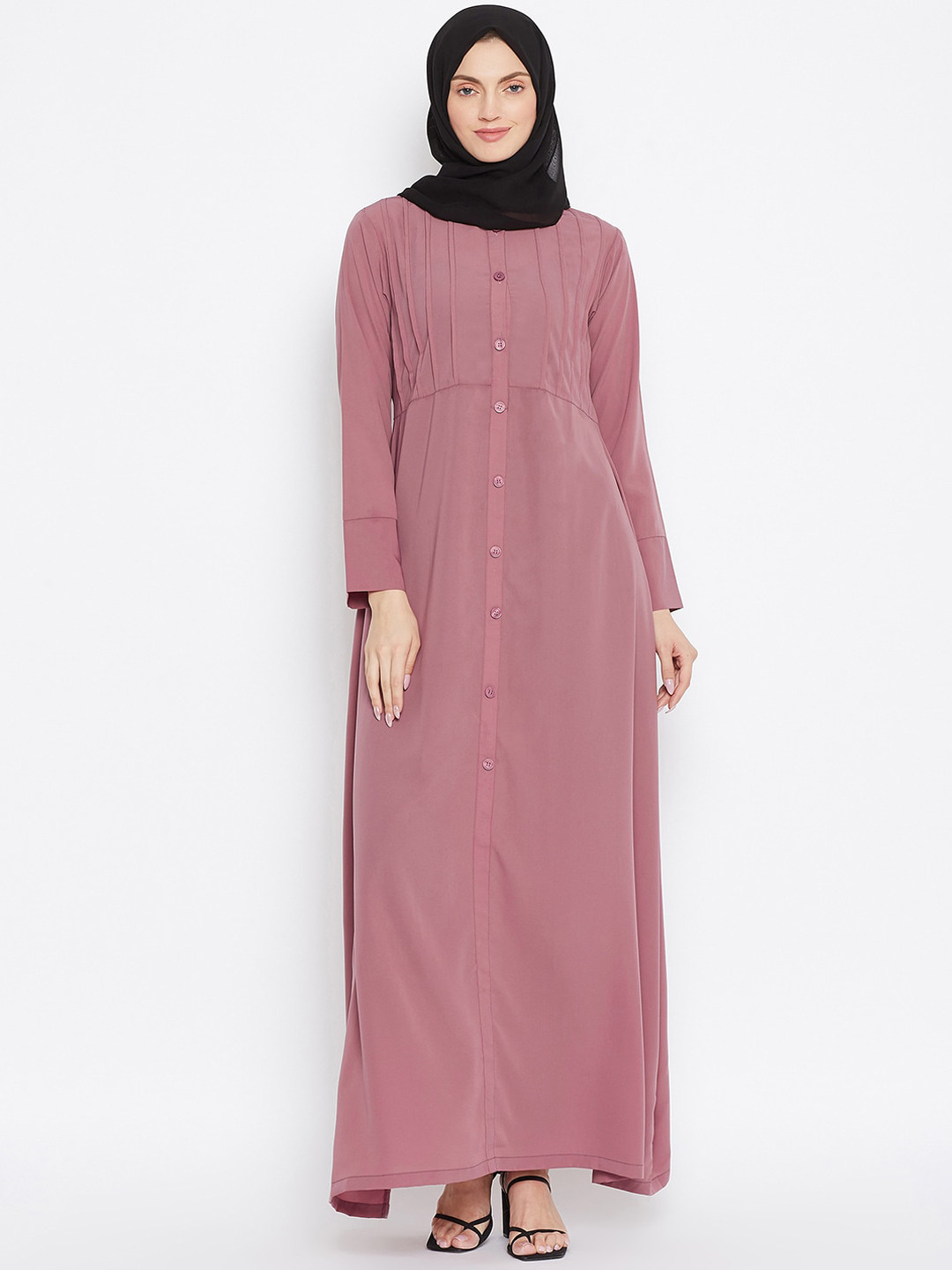 Buy NABIA Women Pink Solid Abaya Burqa With Scarf - Burqas for Women ...