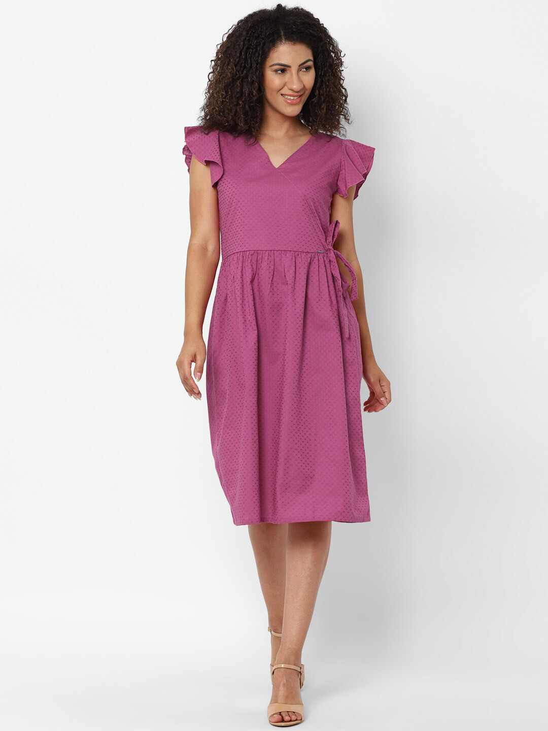 Buy Allen Solly Woman Purple Self Design Cotton Dress - Dresses for ...