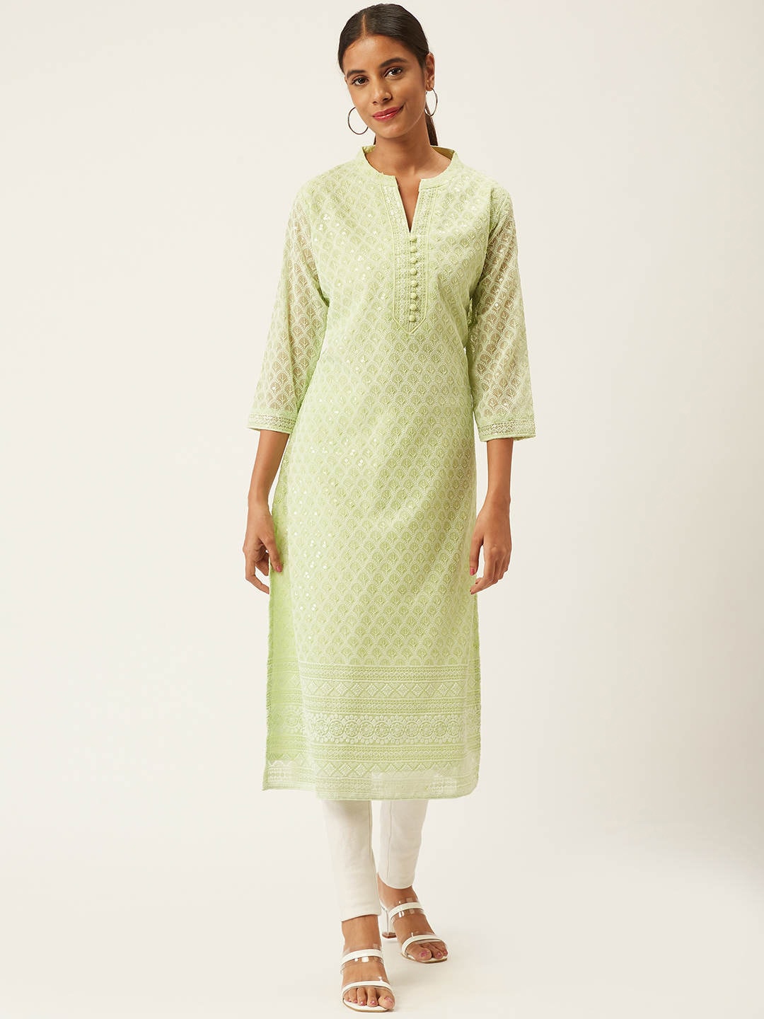 Buy ZOLA Women Embroidered Lucknowi Chikankari Lightweight Georgette ... Buy ZOLA Women Embroidered Lucknowi Chikankari Lightweight Georgette ...