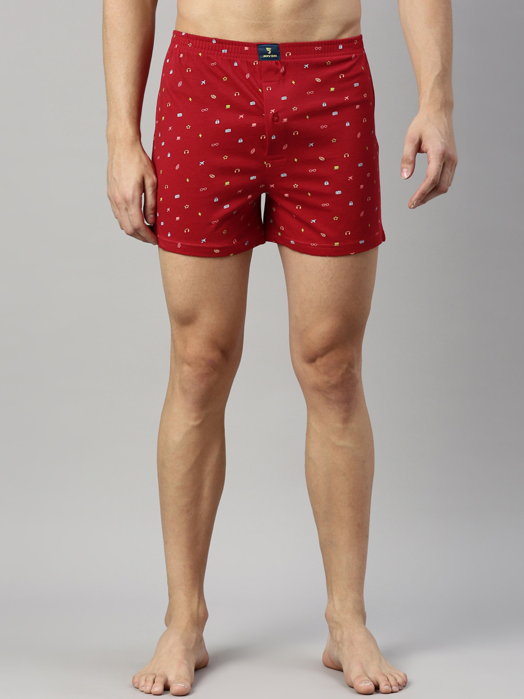 Buy Joven Men Red Printed Knitted Boxer 22JB1K RT - Boxers for Men ...