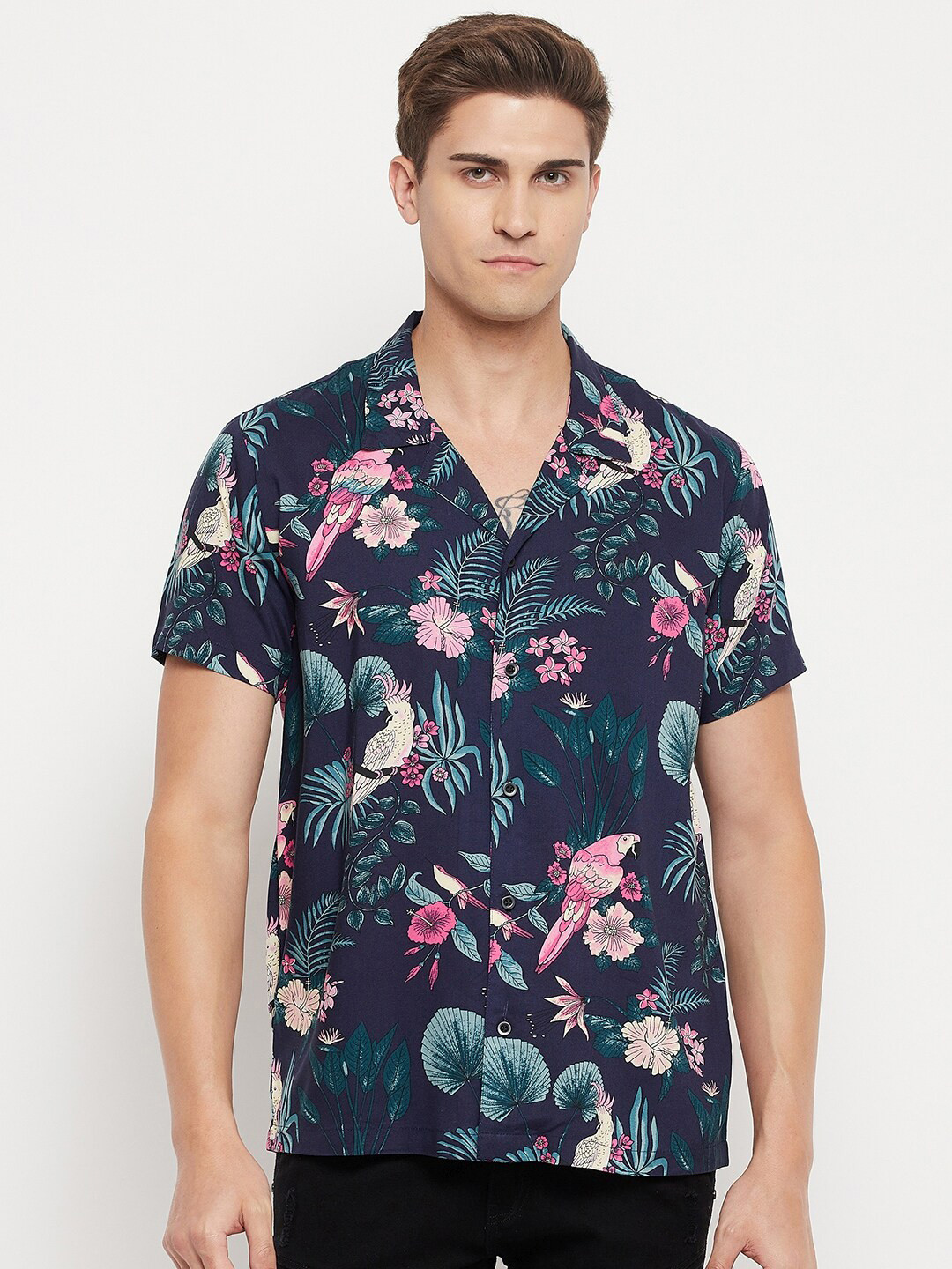 Buy FUGAZEE Men Navy Blue Slim Fit Floral Printed Casual Shirt - Shirts ...
