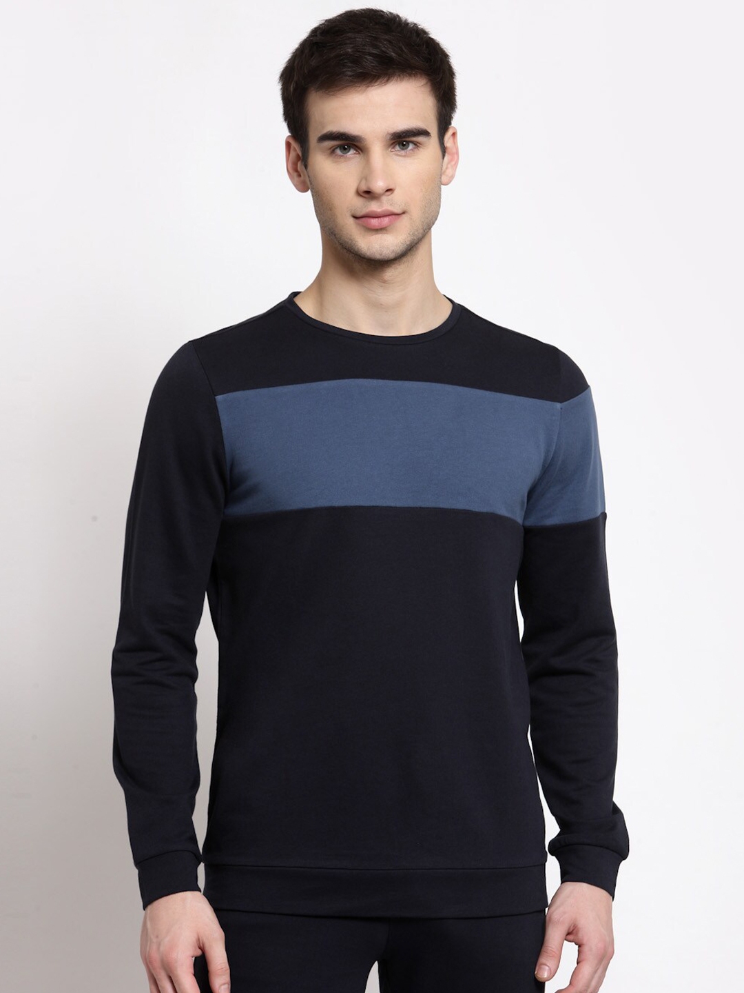 Buy YOONOY Men Navy Blue Colourblocked Organic Cotton Sweatshirt ... Buy YOONOY Men Navy Blue Colourblocked Organic Cotton Sweatshirt ...