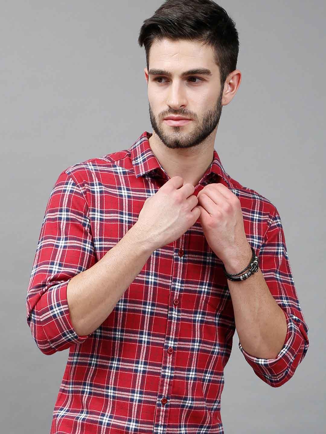 Buy Hereandnow Men Red Slim Fit Tartan Checks Checked Cotton Casual Shirt