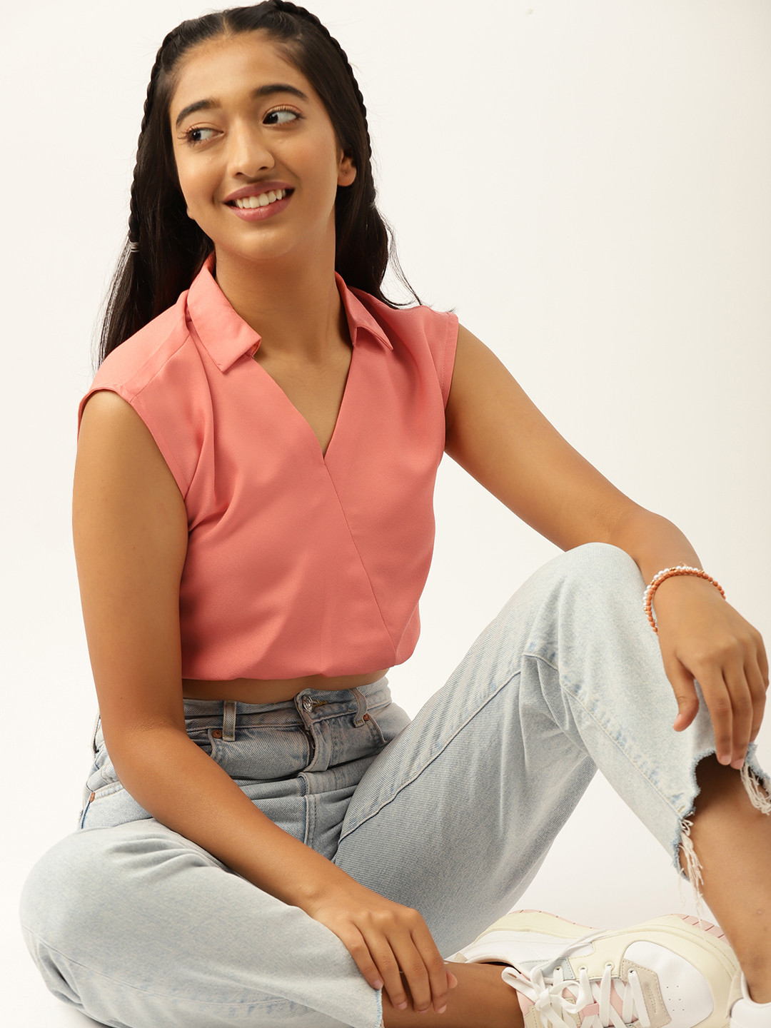 Buy DressBerry Teen Girls Coral Pink Solid Blouson Top - Tops for Girls ...