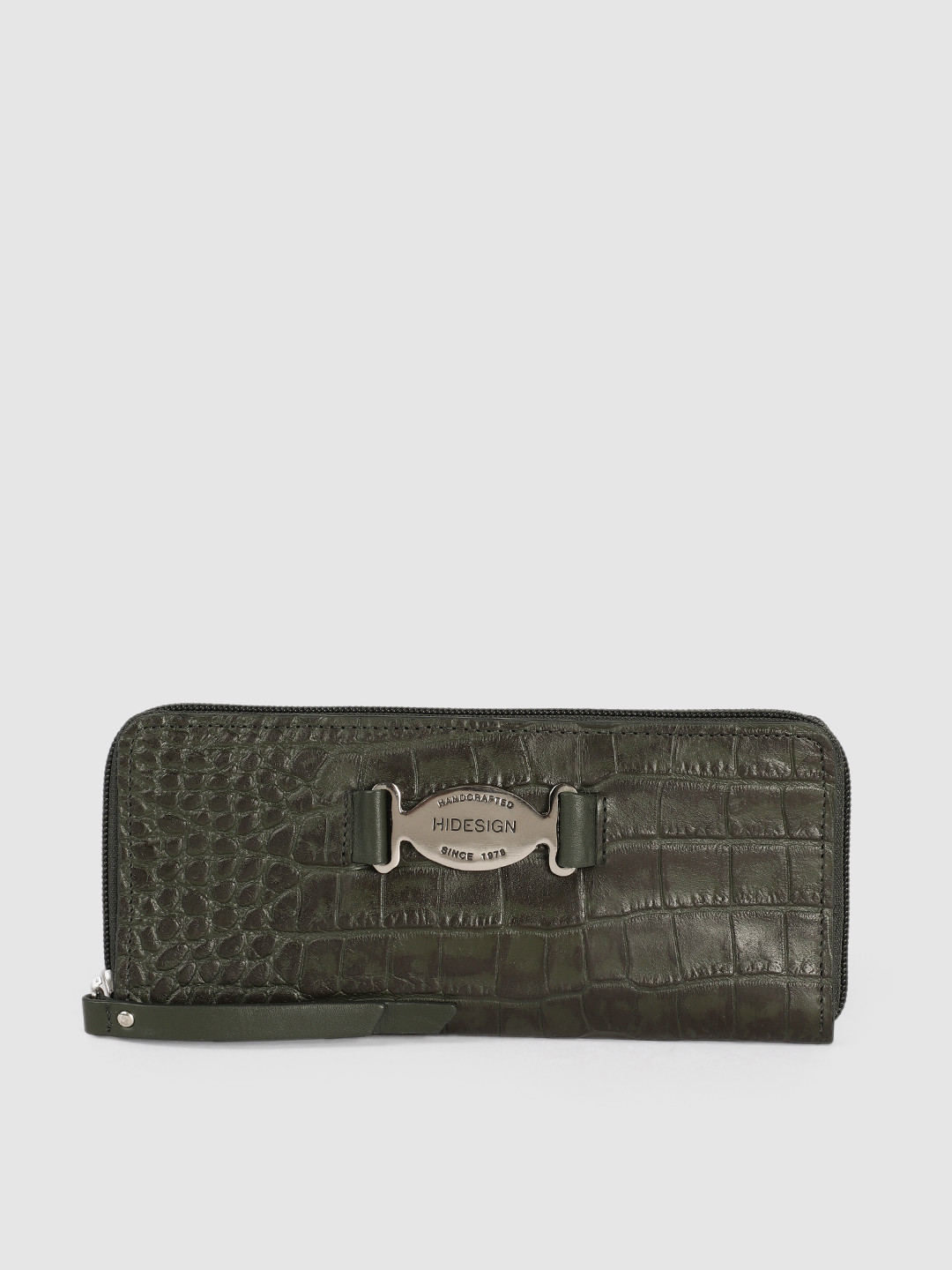 Buy Hidesign Women Olive Green Textured Leather Zip Around Wallet ...