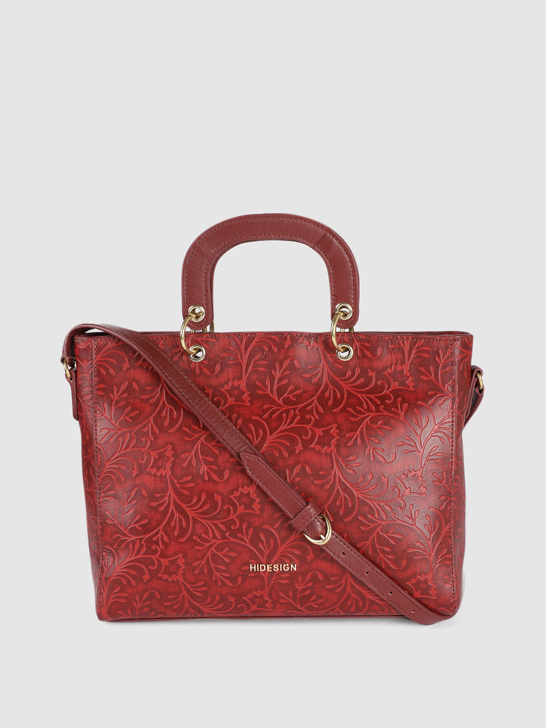 Buy Hidesign Red Textured Leather Structured Handheld Bag - Handbags ...