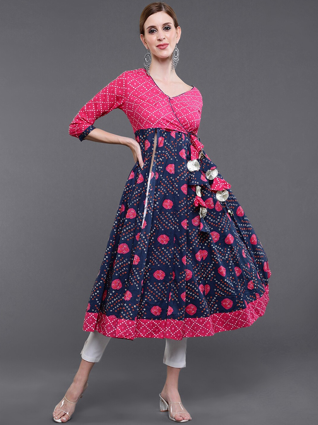 Buy Saubhagya Women Navy Blue & Pink Bandhani Printed Gotta Patti ... Buy Saubhagya Women Navy Blue & Pink Bandhani Printed Gotta Patti ...