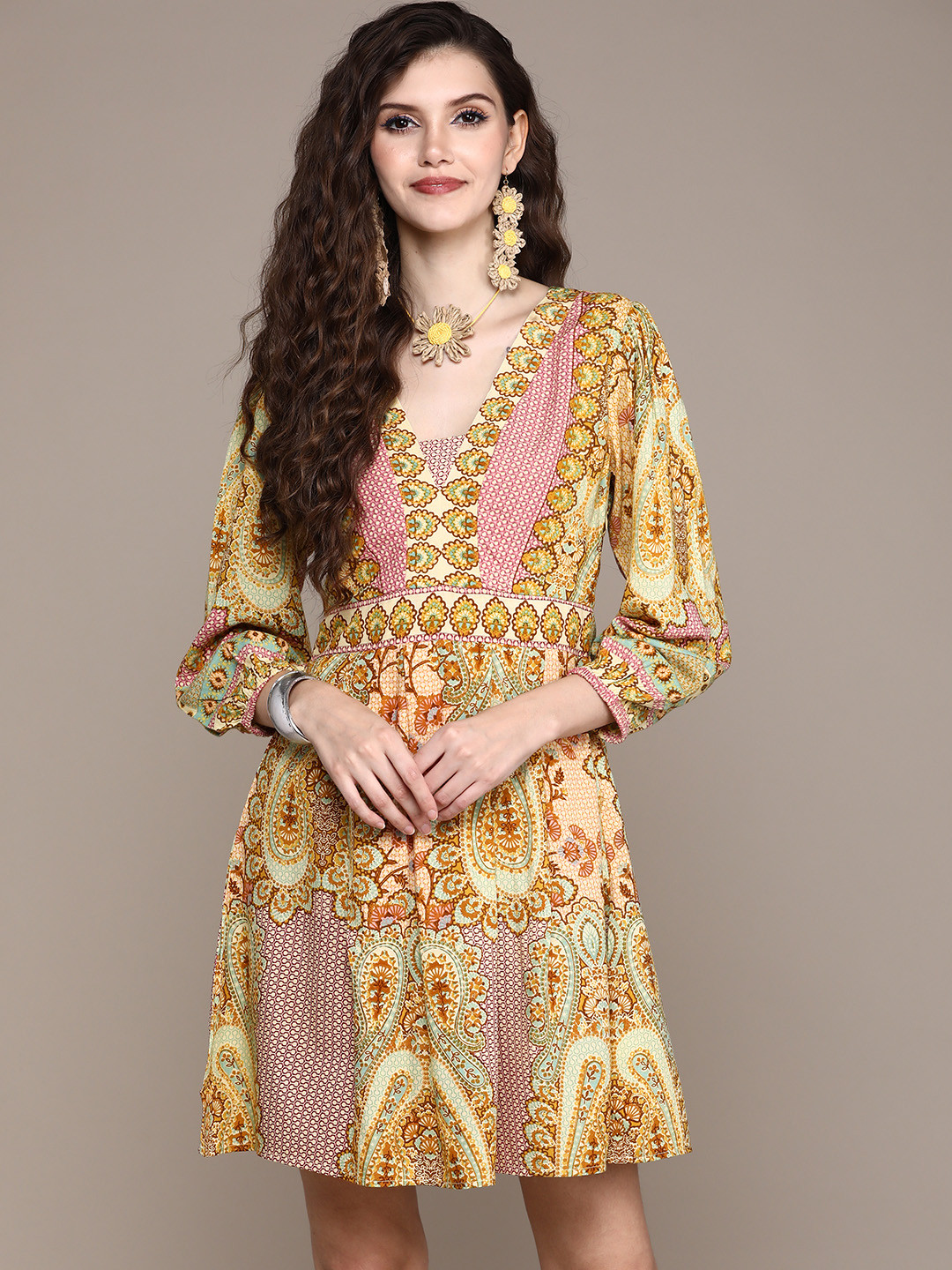 Buy Aarke Ritu Kumar Lime Green & Rust Orange Ethnic Motifs Print Mini ...