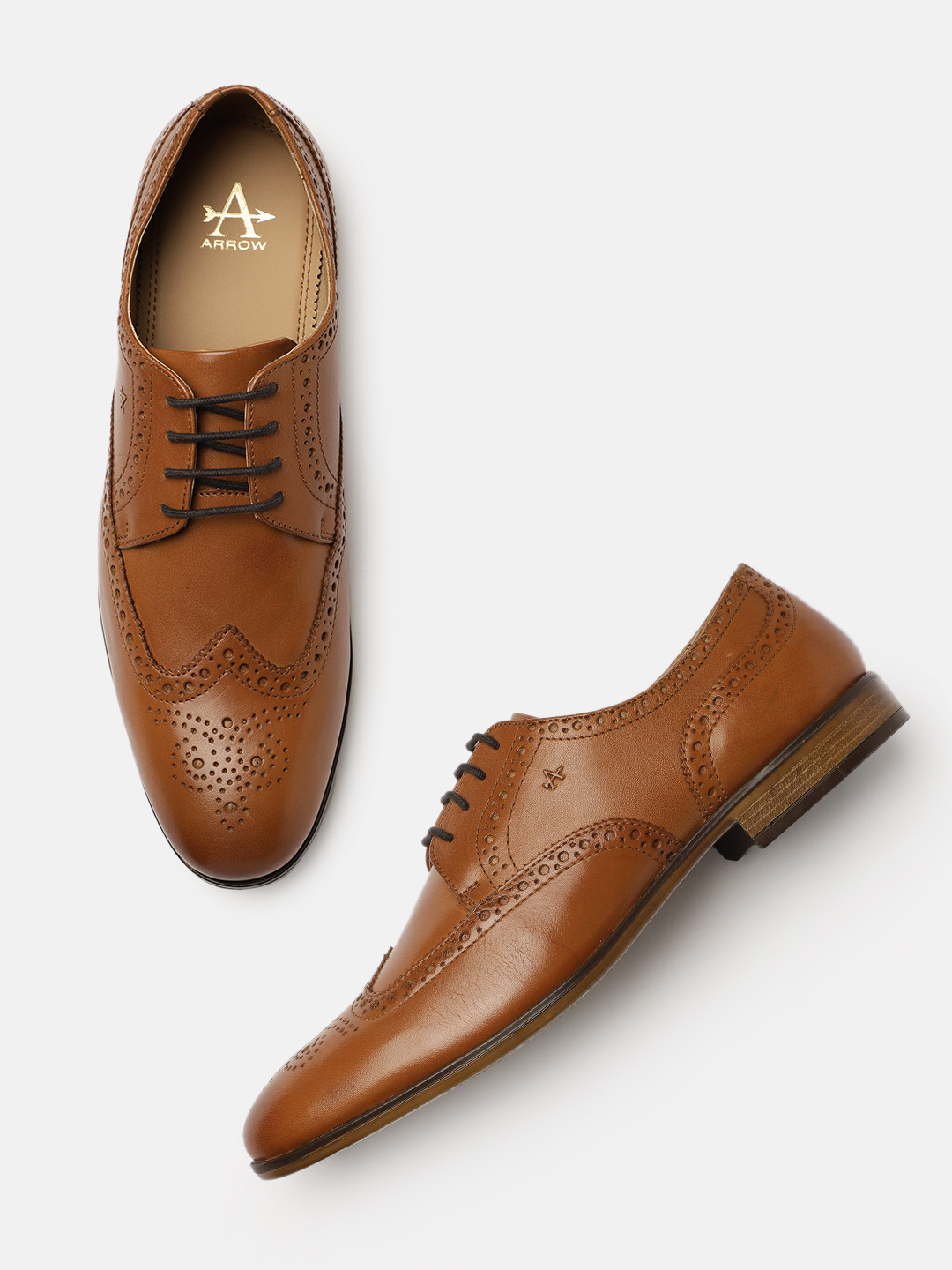 Buy Arrow Men Tan Brown Textured Leather Brogues Formal Shoes - Formal ...
