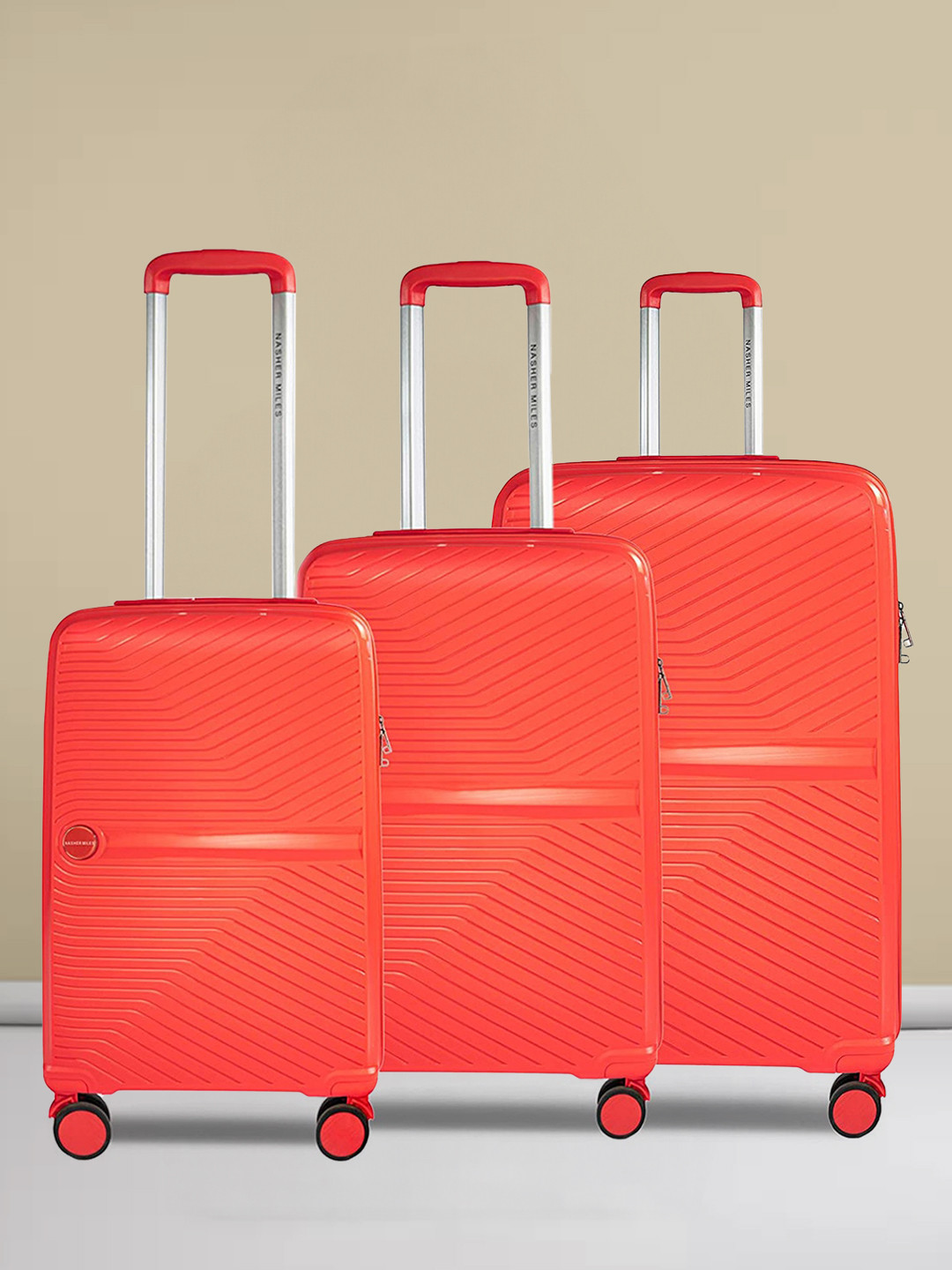 Buy Nasher Miles Red Set Of 3 Textured Hard Sided Trolley Bags ...