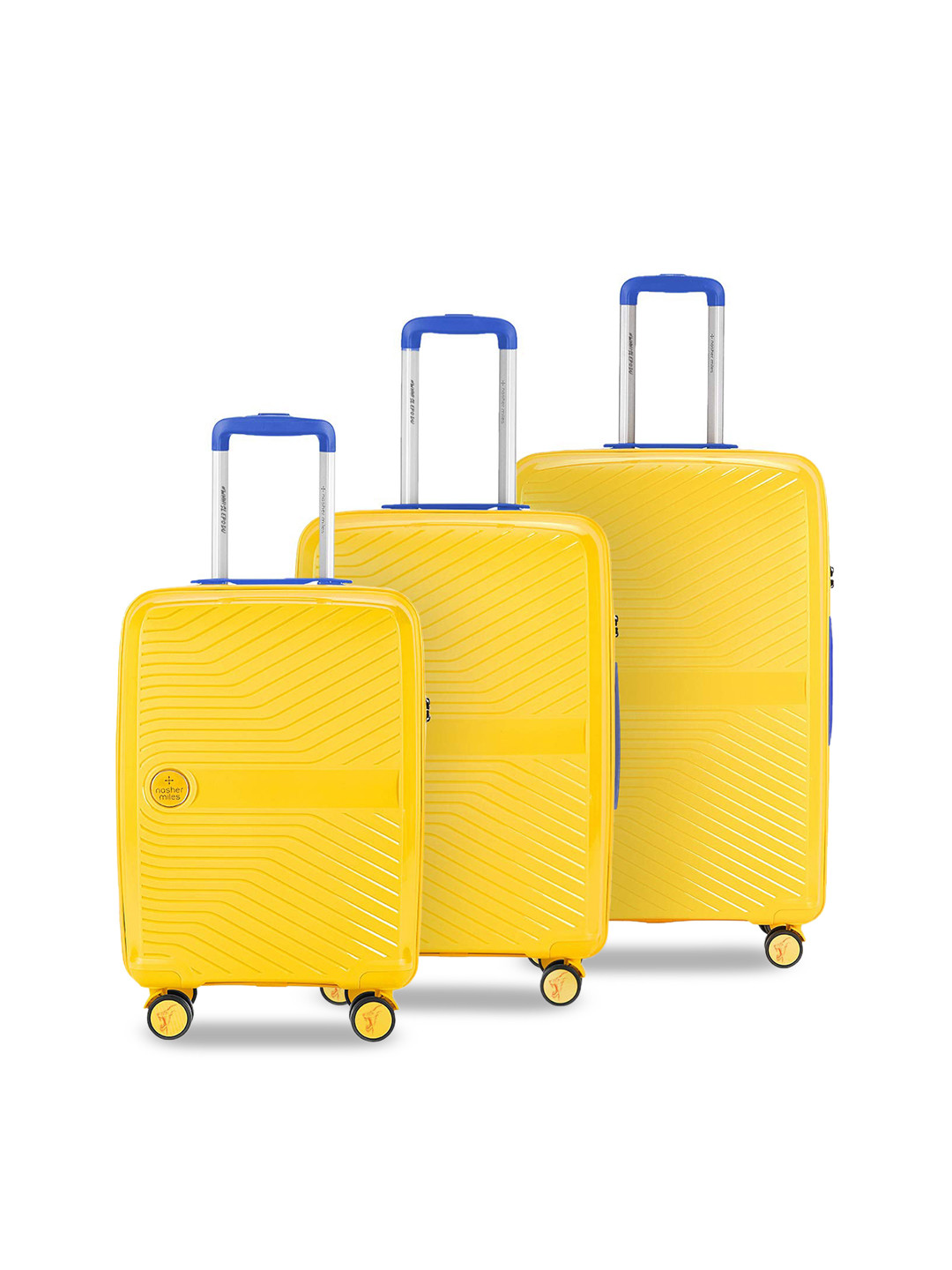 Buy Nasher Miles Set Of 3 Yellow Textured Hard Sided Trolley Suitcase ...