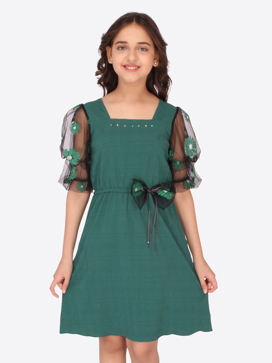 Buy CUTECUMBER Green & Black Net Dress - Dresses for Girls 17783378 ...