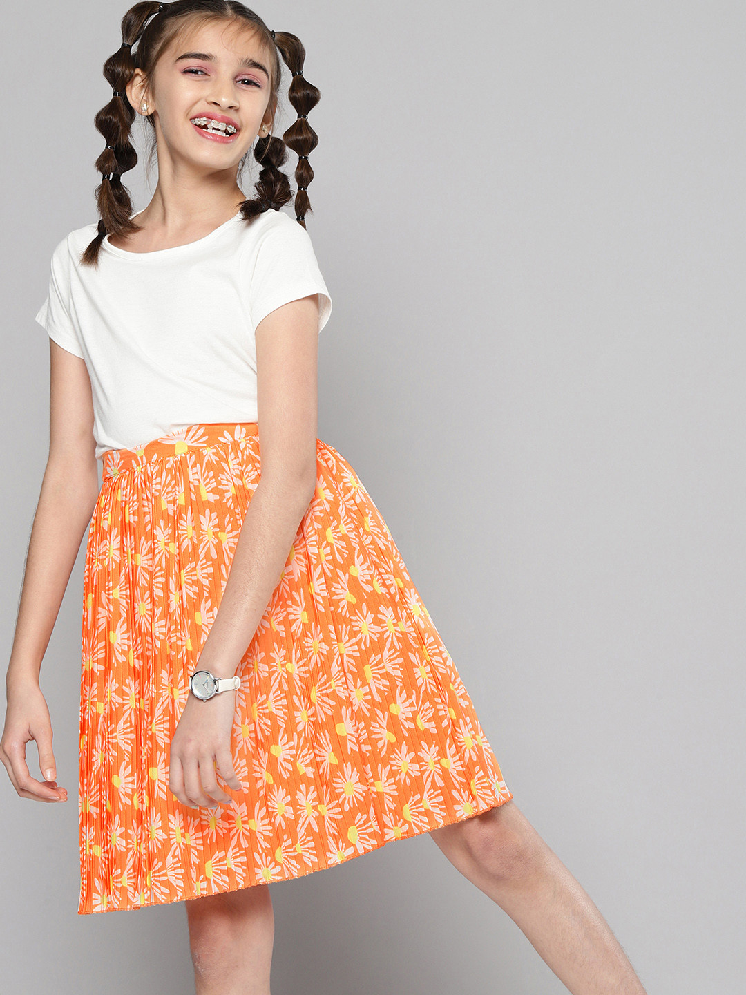 Buy JUSTICE Girls Orange Floral Print Midi Skirt - Skirts for Girls ...