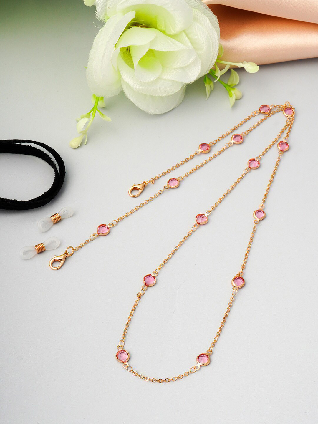 Buy Ferosh Gold Toned Pink Face Mask Chain - Mask Chains for Women ...