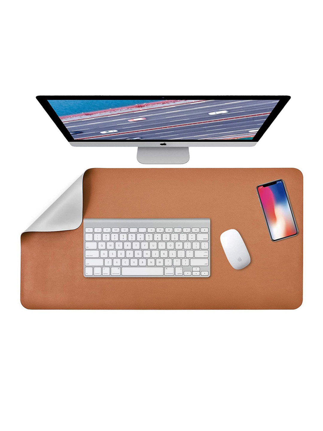 Buy BOLDFIT Brown Leather Antiskid Reversible Leather Laptop Desk Mat ...