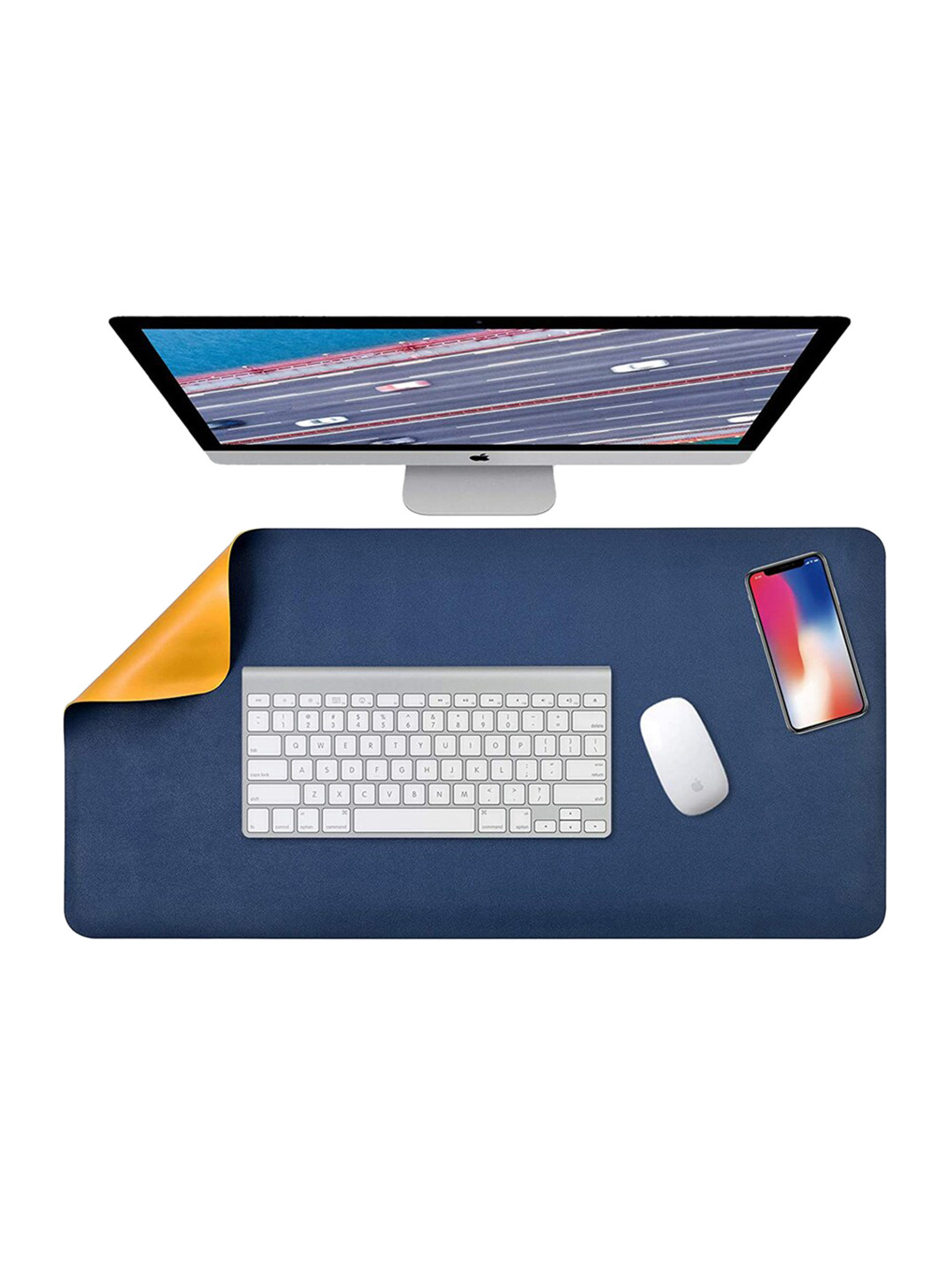 Buy BOLDFIT Blue & Yellow Antiskid Reversible Leather Laptop Desk Mat ...